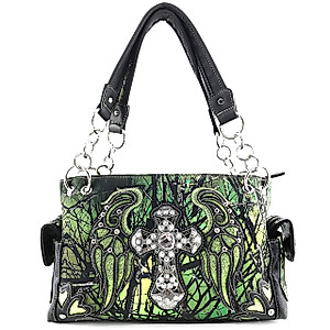 Zelris Camouflage Shine Glow Cross Wings Women Conceal Carry Handbag (Green)