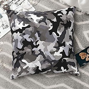 AdaNti Black Grey White Camo Print Corduroy Throw Pillow Covers Soft Square Throw Pillow Case Home Decorations for Bed Sofa Living Room 18"x18"