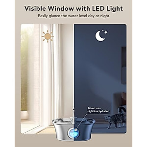 Cat Water Fountain with Water Level Window, HICC PULE 108oz/3.2L Stainless Steel Automatic Pet Water Fountain, Dishwasher Safe Dog Water Dispenser with Ultra-Quiet Pump, Multi-Filtration System