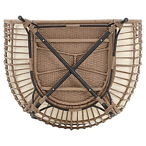 Manhattan Comfort Spezia Freestanding Steel and Rattan Outdoor Egg Chair with Cushions, Tan and Cream