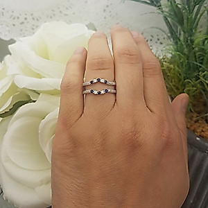 Dazzlingrock Collection Round Alternate Blue Sapphire with White Diamond Contour Wedding Guard Ring for Her in 14K White Gold Size 6