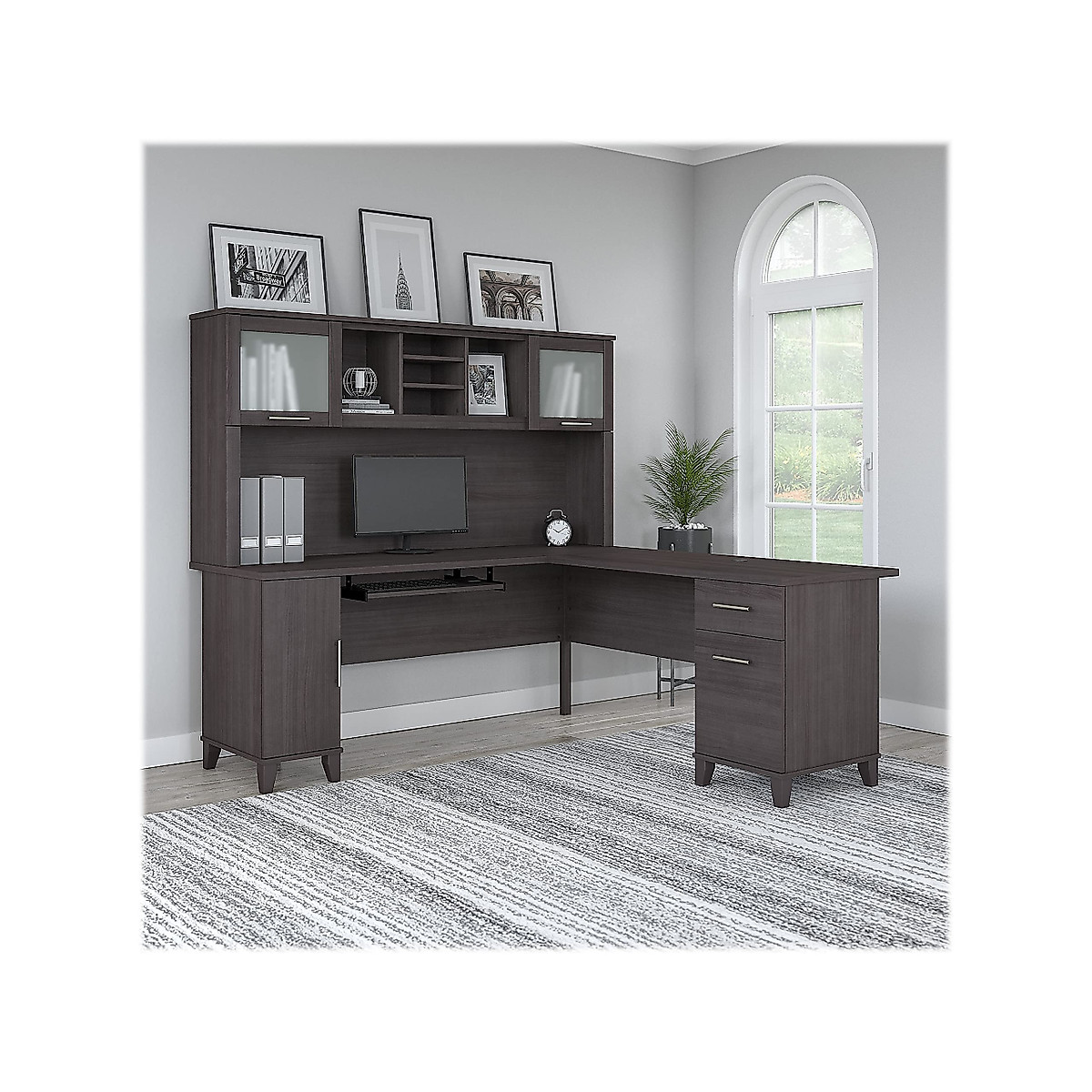 Bush SET001SG Somerset 72-Inch W L-Shaped Desk with Hutch, Storm Gray