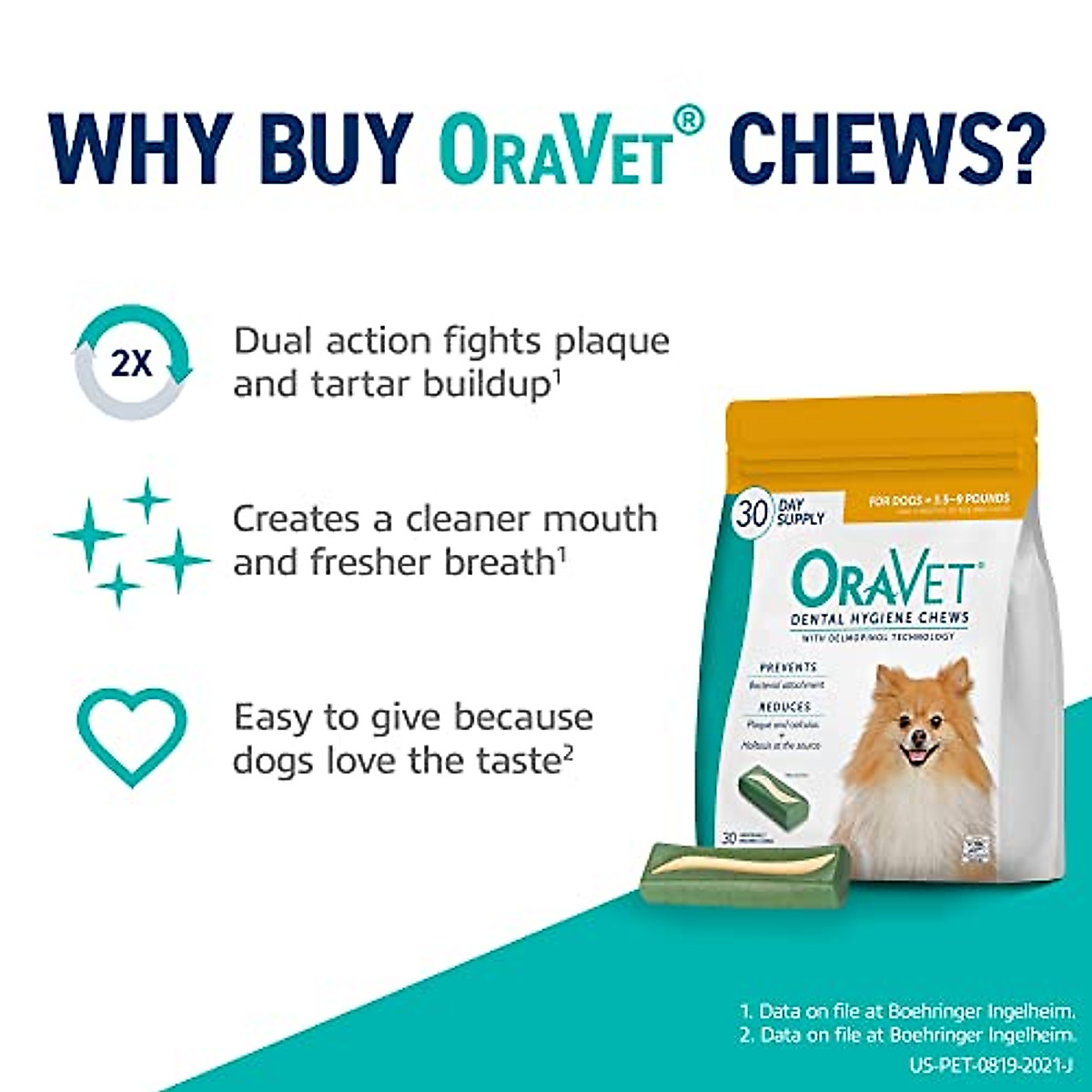 Merial Oravet Dental Hygiene Chew For X-Small Dogs (3.5-9Lbs Lbs), Dental Treats For Dogs, 30 Count
