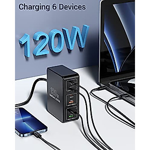 LMAIVE USB C Charging Station, 120W Multiport USB Charging Station, Multi USB Charger Station, Charging Station for Multiple Devices, USB Charging Hub Compatible with MacBook, Laptop, iPhone, iPad