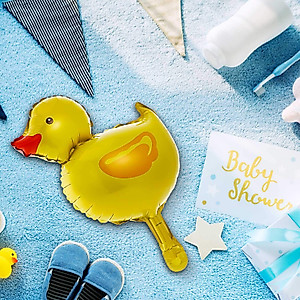 Gejoy 16 Pieces Mini Duck Balloon Foil Balloons with 2 Rolls Gold Ribbons for Birthday Baby Shower Party Decoration