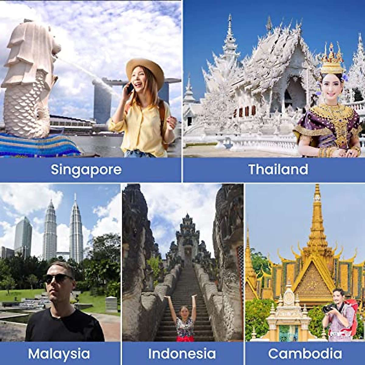 5GB 30 Days Asia SIM Card for Singapore, Malaysia, Thailand, Vietnam, Indonesia, 4G High-Speed Network, 3 in 1 Data Only Sim Card, Standrd/Micro/Nano