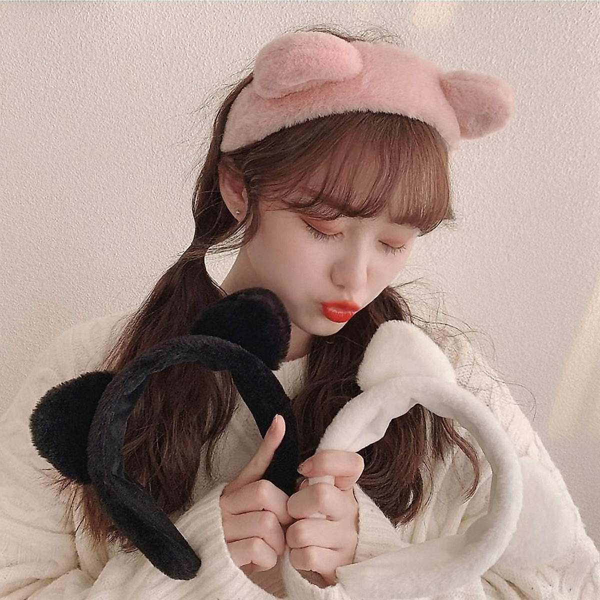 Lurrose 3pcs Animal Ear Headband Plush Makeup Headband Spa Headband Turban Cat Hair Band for Women Gilrs Washing Face Cosmetic Shower Sport