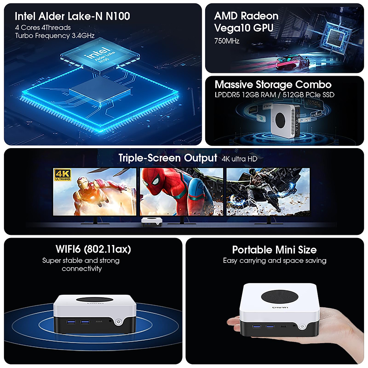 CHUWI LarkBox X Mini PC, AMD Ryzen 7 3750U, 8GB RAM, 256GB SSD, Vega 1 Graphics, Dual 2.5Gbps USB 3.0 Ports, Windows 11
