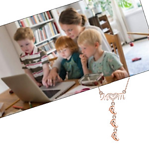 FEELMEM Pregnant Mom to Be Gift New Mom Gift 1 2 3 Baby Feet Footprint Charm Mom Heart Symbol Necklace Gift for New Mother Mommy To Be (foot-Rose gold-3)