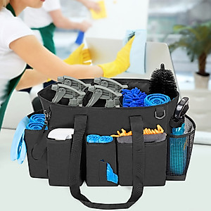 LoDrid Tote Cleaning Caddy with Dividers for Cleaning Supplies, Cleaning Bag Organizer with Handle Strap for Cleaning Work, Black, (Bag Only)