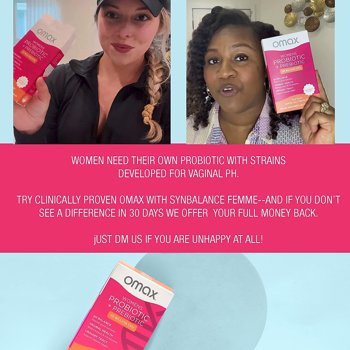 Omax Health Prebiotics and Probiotics Complex for Women, pH Balance, Vag Health, Urinary Tract, Yeast & BV Prevention, Lactobacillus & Bifidobacterium | Vegan, Organic, Gluten Free