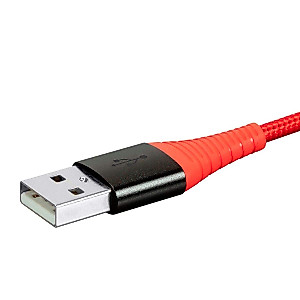 Monoprice USB 2.0 Type-C to Type-A Charge & Sync Cable - Nylon-Braided, 6 Feet, Red - AtlasFlex Series