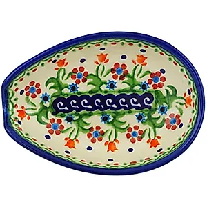 Polish Pottery Spoon Rest 5-inch Spring Flowers