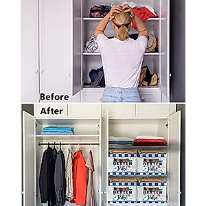 Storage Basket Summer Lake Quote and Seagull Storage Bin with Handles,Blue Stripe on Wooden Plank Collapsible Organizer Storage Cubes Bins for Closet,Laundry Clothes,Bathroom,Nursery Toys