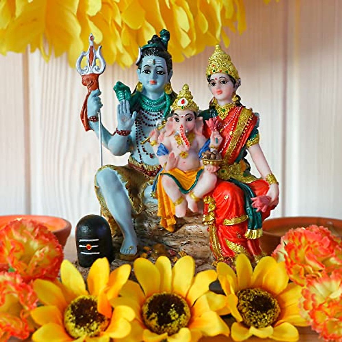 India God Shiva Family Statue - 6.1”H Hindu Idols Shiva Family Sculpture Shiva Ganesh Shiva Parvati Murti Moorti Pooja Idol Diwali Gifts Puja Gifts Home Office Temple Mandir Altar Decor