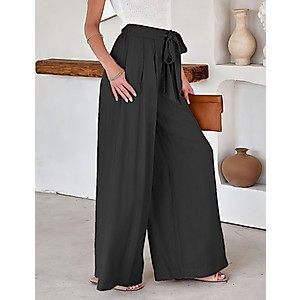 MUSIDORA Plus Size Wide Leg Pants for Women Black Palazzo Pants for Women Linen Casual Beach Flowy Loose Pants Petite (Black XL)