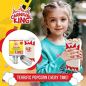 Popcorn Machine Supplies Set, 5 Bags Of Popcorn Kernels Kit (Large Butterfly Kernels, Salt Seasoning, and Popcorn Oil), 100 Popcorn Bags (1 oz. Paper), 1 Popcorn Scoop, 1 Popcorn Season Salt Shaker