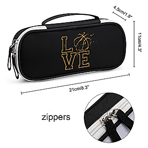 Love Basketball Printed Pencil Case Bag Stationery Pouch with Handle Portable Makeup Bag Desk Organizer