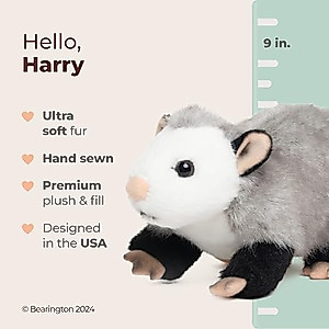 Bearington Collection Harry Plush Opossum Stuffed Animal, 9 Inch