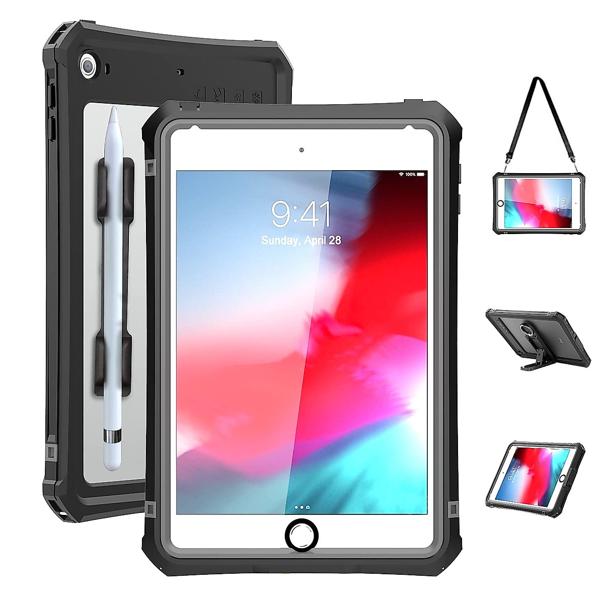 ShellBox Case iPad Mini 4/5 Waterproof Case, Protective Full Body Shockproof Dustproof Cover Case with Adjustable Tablet Stand Built-in Screen Protector for iPad Mini 5/iPad Mini 4 Case