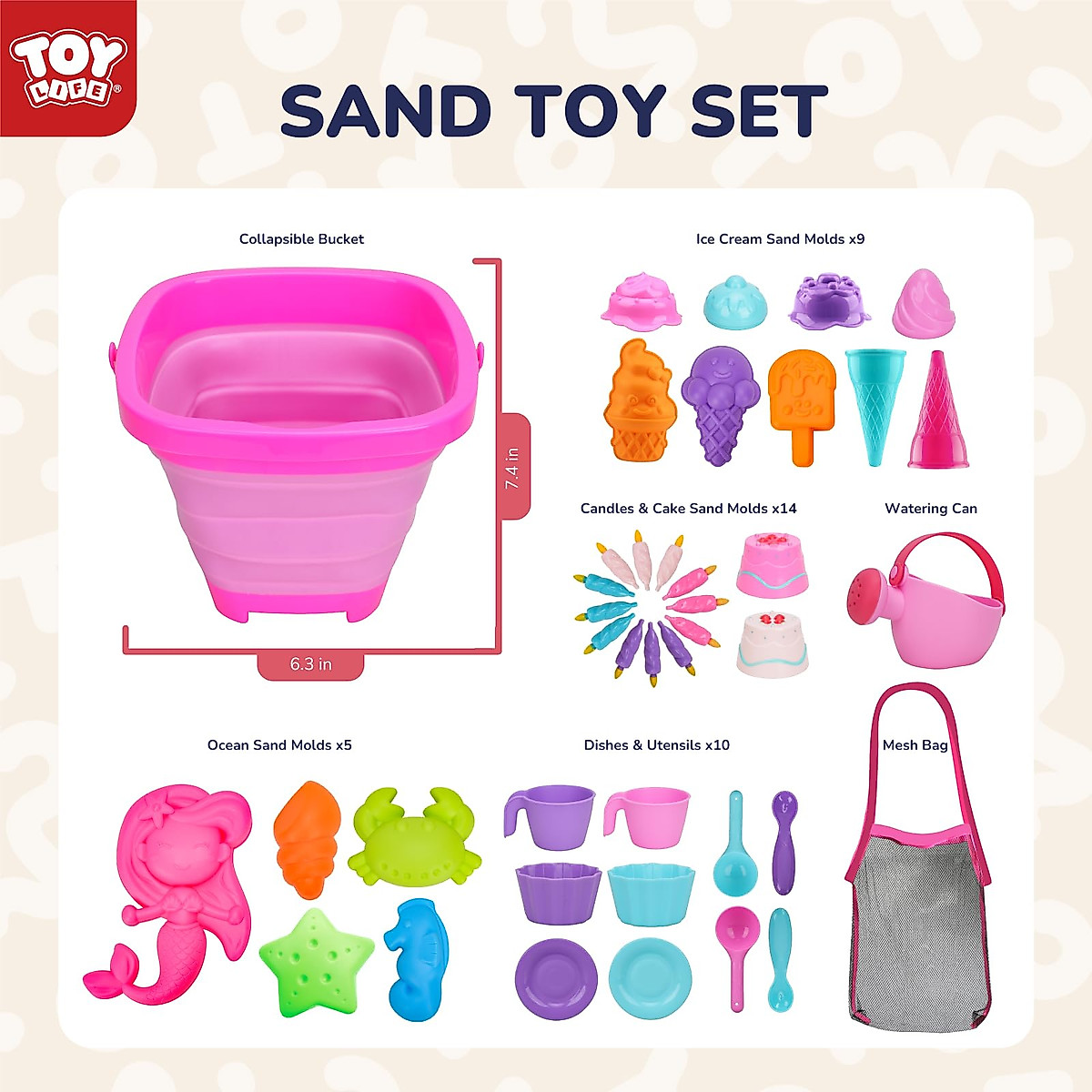 TOY Life Beach Toys, Sand Toys, Sandbox Toys, Beach Toys for Toddlers 1-3, Beach Toys for Kids Ages 4-8, Sand Bucket, Baby Beach Toys, Sand Castle Building Kit, Beach Bucket, Summer Toys