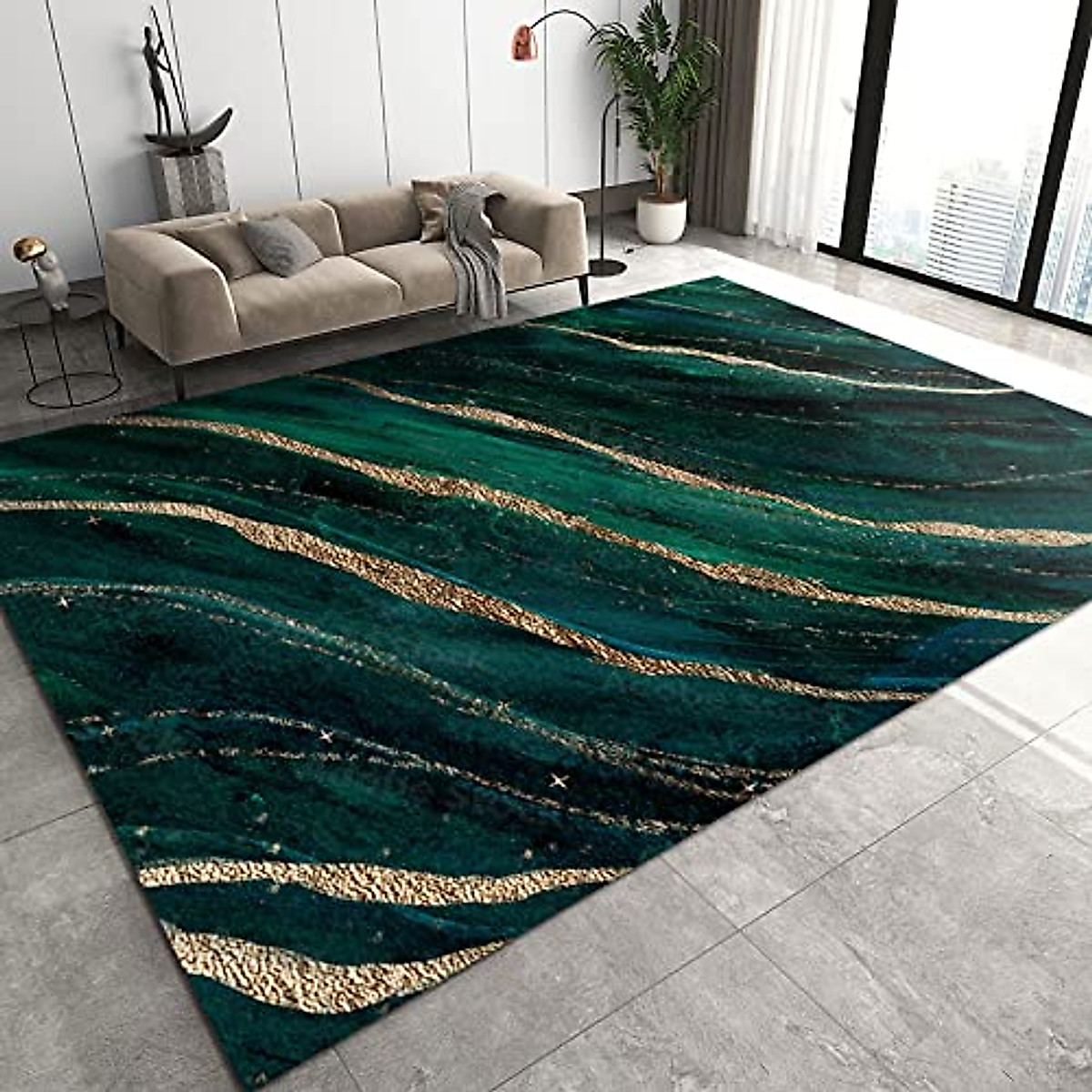 Emerald Green Marble Area Rugs, Modern Art Area Carpet, Bathroom Rugs Non-Slip Soft Feeling Easy to Clean Suitable for Living Room Study Bedroom,3×5ft/90*150cm