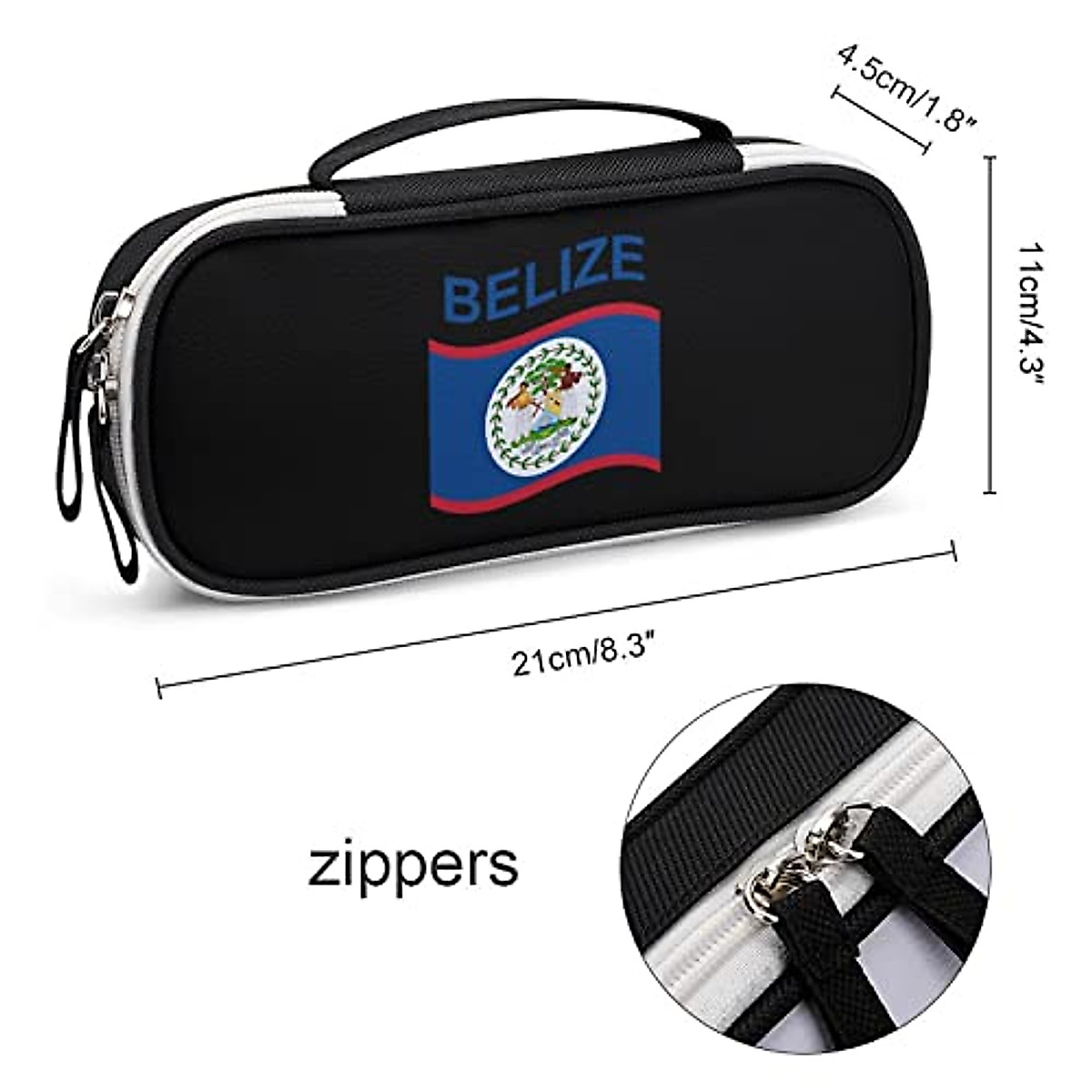 Flag of Belize Printed Pencil Case Bag Stationery Pouch with Handle Portable Makeup Bag Desk Organizer