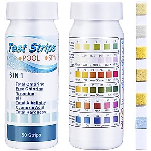 SuperCheck 6 Ways Pool Testing Strips, 7 Parameters, 100 Count, Pool Chemical Testing Kit for Chlorine, Bromine, pH, Alkalinity, Cyanuric Acid and Hardness, Pool and Spa Test Strips, Pool Water Tester