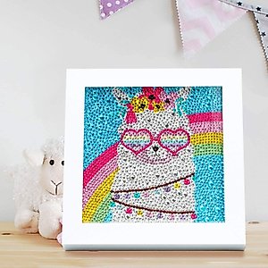 YOBEYI 5D Diamond Painting Kits for Kids Wooden Frame Diamond Arts and Crafts for Kids Mosaic Gem Stickers by Number Kits DIY Painting Arts Crafts Set Embroidery Christmas Gift (Alpaca B)
