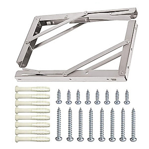Folding Shelf Brackets, Max Load 300 lb, Heavy Duty Stainless Steel Collapsible Wall Mounted Shelf Brackets for Table, Space Saving DIY Bracket, Pack of 2 (2, Foldable 12")