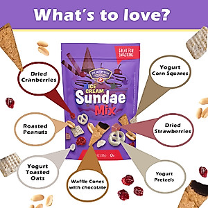 Platinum Ice Cream Sundae Trail Mix – A Decadent Blend of Nuts, Dried Fruits, Dark Chocolate Waffle Cones, Yogurt Pretzels & Corn Squares, Toasted Oats, and Dried Cranberries & Stawberries, Peanuts – 10 oz Resealable Pouch