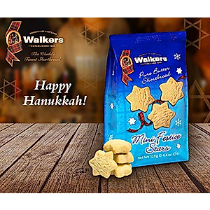 Walker's Shortbread Hanukkah Mini Festive Stars Holiday Cookies, Pure Butter Shortbread Cookies, 4.4 Oz Bag (Pack of 12)