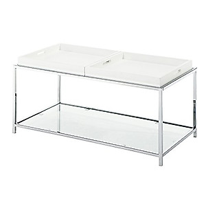 Convenience Concepts Palm Beach Coffee Table with Shelf and Removable Trays, White