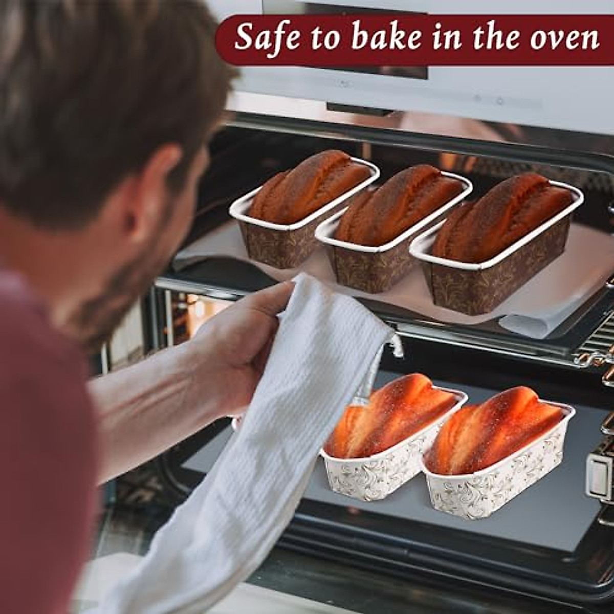 Maxcheck 100 Pcs Paper Loaf Pans 6.3 x 2.2 x 2.2 Inch Disposable Loaf Pan Liners with Clear Plastic Bags and Ties Paper Rectangle Baking Mold for Bread Cake Bakery(White, Coffee)