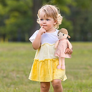 Linzy Toys, Soft Plush Light Pink Blue Emily Rag Doll for Girl, 15" My First Rag Doll, Muñecas de Trapo para Niña, Embroidered Face, Safe for All Ages (89835)