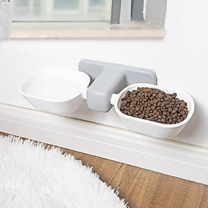 Cat Food and Water Bowls Set, Adjustable Elevated Cat Bowls, Hanging Cat Food Bowls,Wall Mounted Cat Water Bowl No Spill with 8.5 oz Each, Anti Vomiting,Dishwasher Safe,White