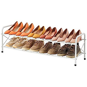 Hoctieon 2 Tier Shoe Rack for Closet, Shoe Rack FreeStanding, Entryway Shoe Shelf, Shoe Storage Organizer, Durable Mesh Style Shoe Rack, White