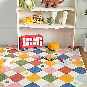 jinchan Area Rug 5x7 Kids Rug Washable Rug Colorful Trellis Indoor Floor Cover Non Slip Modern Rug Living Room Diamond Carpet Soft Rug for Nursery Room Bedroom Dining Room Kitchen Circus on Cream