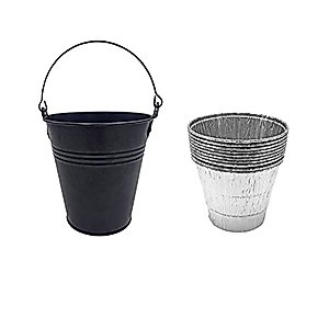 BBQ Pellet Smoker Grill Black Grease Drip Metal Bucket with 10 Pack Disposable Foil Liner for Traeger Grills Wood Pellet Models, for Camp Chef, for Louisiana, for Pit Boss Wood Pellet Grills