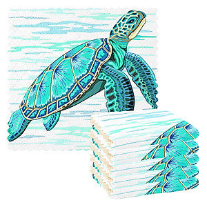 Sea Turtle Turquoise Teal Kitchen Dish Cloths Ocean Sea Life Marine Microfiber Cleaning Towels Absorbent Dishcloths Fast Drying Washcloths for Car Window Bathroom 11x11 inch Pack of 6