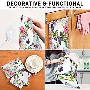 Kigai Colorful Flowers Butterfly Kitchen Towels, 18 x 28 Inch Super Soft and Absorbent Dish Cloths for Washing Dishes, 4 Pack Reusable Multi-Purpose Microfiber Hand Towels for Kitchen