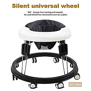 Quocdiog Baby Walker Foldable Adjustable Height,Multi-Function Anti-Rollover Toddler Walker,Suitable for All terrains for Babies Boys and Girls 6-18Months 9 Heights Adjustable (Black)