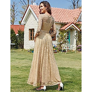 Wedtrend Champagne Bridesmaid Dresses for Wedding Party, Formal Gowns and Evening Party Dress, Floor Length Long Wedding Guest Dress Floral Lace Maxi Christmas Dress with Sleeves WTL20007Champagne3XL