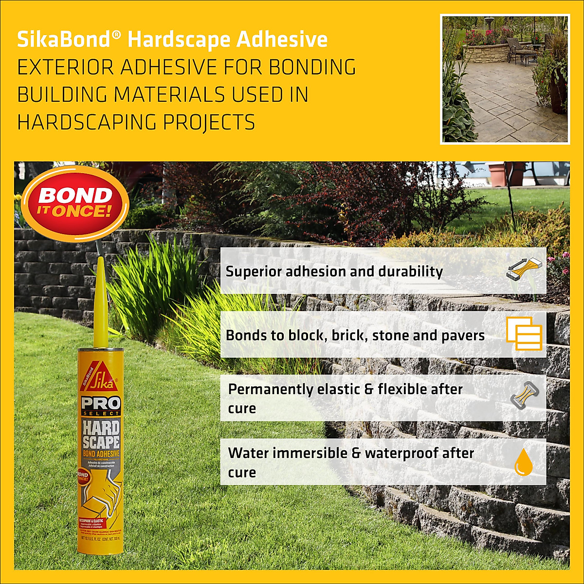 Sika Sikabond - Hardscape Adhesive - Gray - Durable and Flexible Outdoor Adhesive - for Landscape Projects - Exterior use - 10.1 fl oz