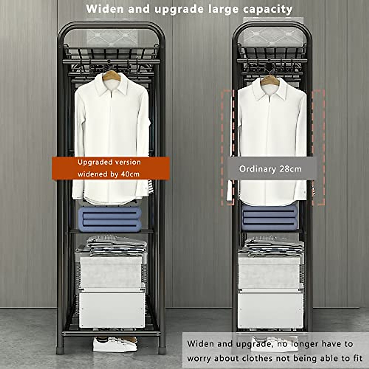 ZBYL Metal Clothing Wardrobe Garment Rack, Freestanding Clothes Rail Closet Rack Double Rod Laundry Hanging Rack, Portable Organizer with Bottom Rack, 105×150cm (Color : White)