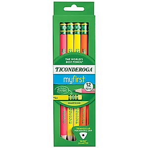 Ticonderoga My First Tri-Write Wood-Cased Pencils, Neon Colors, 12 Count (X13012)