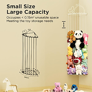 Jripae Stuffed Animal Storage,Stuffed Animal Holder with Adjustable Length,Corner Shelf for Kids Room Decor,Soft Toy Storage Organizer for Living Room,Bedroom,Nursery,Playroom,Kids Room(Ivory White)