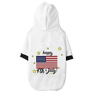 Impoosy Dog 4th of July Hoodies Pet Funny Cotton Hoodies Cat Cute American Flag Costume Puppy Star Clothes (L)