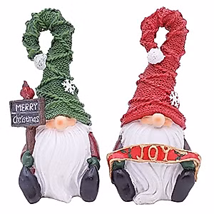 Etistta Christmas Garden Gnomes Outdoor Decor, 7 inch Polyresin Gnome Figurines Statue Sculptures, Winter Tabletop Home Patio Yard Lawn Christmas Gnomes Garden Decorations, Set of 2 (Green, Red)
