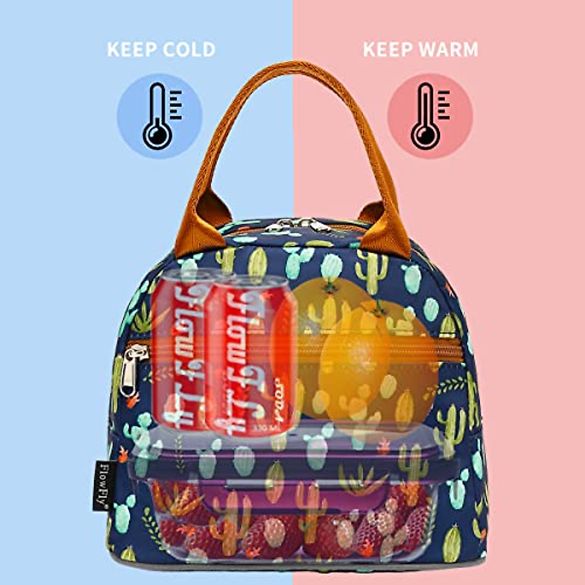 FlowFly Lunch Bag Tote Bag Lunch Organizer Lunch Holder Insulated Lunch Cooler Bag for Women/Men,Cactus